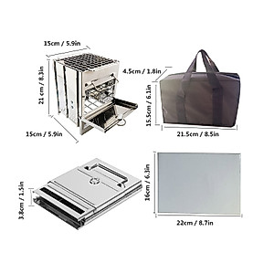 LIXADA Camping Wood Stove Folding Stainless Steel Stove Grill Portable Backpacking Stove Alcohol Burn Stove with BBQ Grill Storage Bag (Type1)