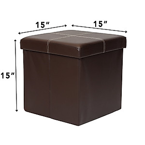 Otto & Ben Folding Box Chest with Memory Foam Seat, Stitch Faux Leather Small Ottomans Bench Foot Rest Stool, 15 Inch, Brown