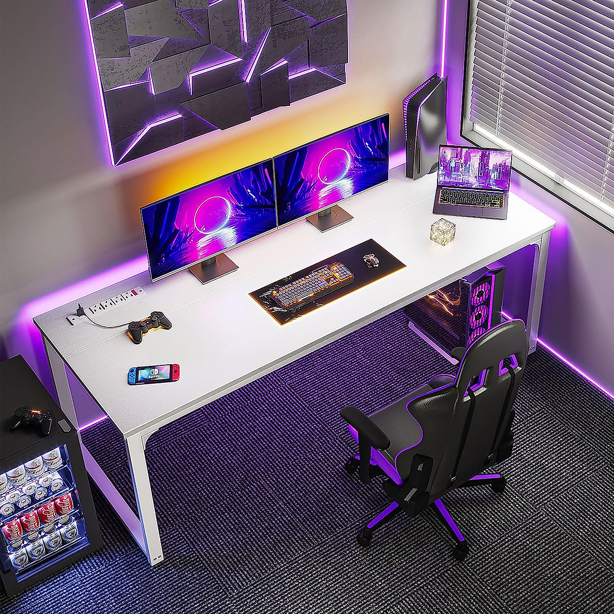 Coleshome 72 Inch Computer Desk with USB Ports, Large Office Desk, Long Study Student Writing Desk, White Marble