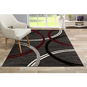 Rugshop Modern Wavy Circles Design Area Rug 7' 10" x 10'2" Red