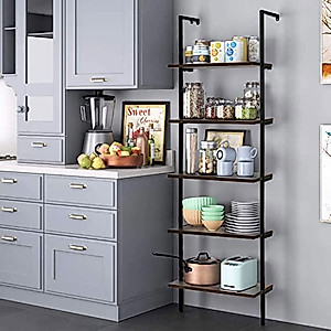 Bevfint 5-Tier Industrial Ladder Shelf Rustic Wall Mounted Metal Frame Bookcases, Multi-Use Open Bookshelf for Storage Organizer Plants Rack for Office and Home, Living Room, Bedroom