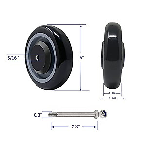 NINOSO 5" Wheels for Cart, 5/16" Axle Polyurethane Shopping Cart Wheels Replacement Casters 1400lbs Total Capacity