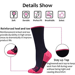 JOYNÉE Womens-Crew-Athletic-Socks Cushion Running Socks with Moisture Wicking for Sports and Daily Wear 6 Pairs