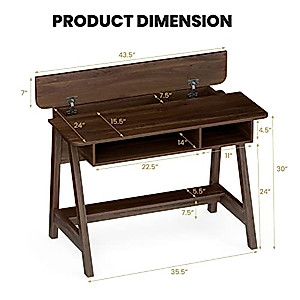 UIIAIOUIAIO Mid Century Writing Desk with Storage, Wooden School Learning Table with Drawer & Storage Cabinets, Student Writing Computer Workstation for Bedroom Study Room
