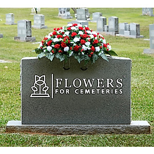 Sympathy Silks Artificial Cemetery Flowers - Grave Decorations Winter Memorial - Christmas Red and White Mums Saddle for Headstone