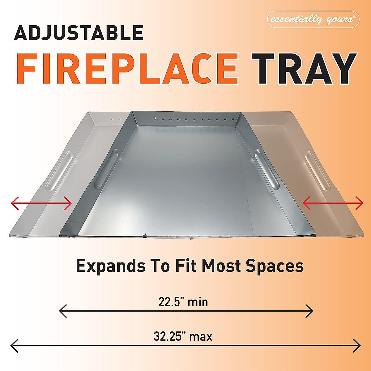Essentially Yours Adjustable Fireplace Tray | Stainless Steel Expandable Ash and Ember Holder Pan | Nuts and Bolts Included for Additional Stability