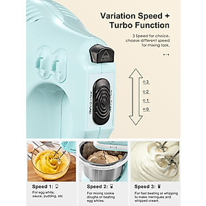 2 in 1 Hand Mixers Kitchen Electric Stand mixer with bowl 3 Quart, electric mixer handheld for Everyday Use, Dough Hooks & Mixer Beaters for Frosting, Meringues & More (Aqua)