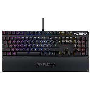 ASUS Mechanical PC Gaming Keyboard for PC - TUF K3 | Programmable Onboard Memory | Dedicated Media Controls, Aura Sync RGB Lighting | Detachable Magnetic Wrist Rest | Highly Durable | Black (Renewed)