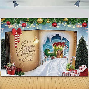 Yeele 7x5ft Merry Christmas Fairy Book Backdrop Winter Wonderland Santa Claus Candy Canes House Photography Background Children Kids Xmas Party Decoration Banner Photo Booth Props