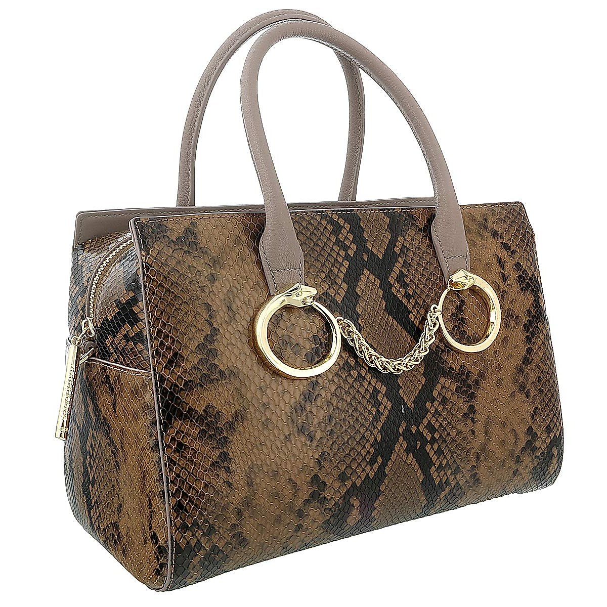 ROBERTO CAVALLI Class Taupe Snakeskin Large Millie Deluxe Handbag for womens