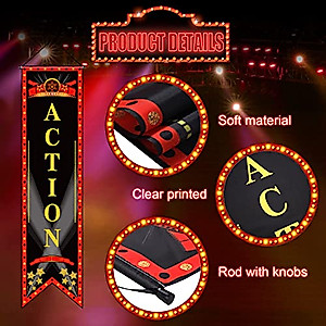 Tegeme Movie Night Porch Sign Banner Theme Party Decorations Theater Welcome Now Showing Lights Camera Action Hanging for Home Film Backdrop Supplies (Delicate Style, 3 Pieces)