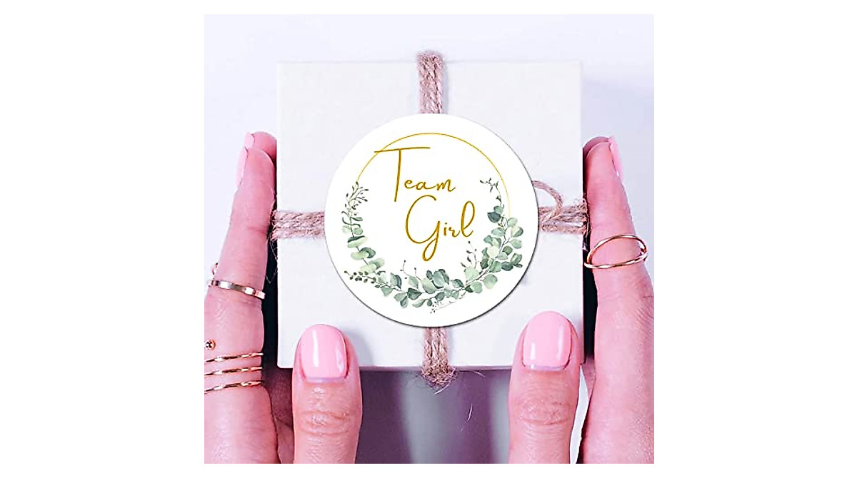 Greenery Gender Reveal Stickers: Team Girl vs. Team Boy Favors