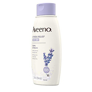 Aveeno Stress Relief Body Wash with Soothing Oat, Lavender, Chamomile & Ylang-Ylang Essential Oils, Dye- & Soap-Free Calming Body Wash for Shower Gentle on Sensitive Skin, 12 fl. oz