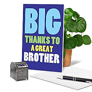 NobleWorks - 1 Thank You Card for Brother - Gratitude and Thanks for Sibling, Stationery Greeting - Great Brother C3238BXG