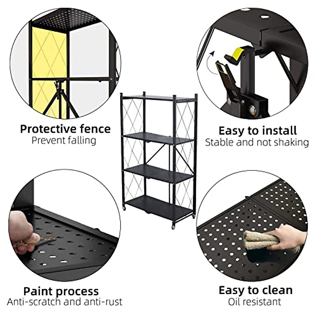 Storage Shelves, Closet Organizers and Storage 4-Shelf Foldable Metal Shelving Units 28" W x 14" D x 50" H for Garage Kitchen Bakers, Collapsible Organizer Rack, Heavy Duty on Wheels (4 -Shelf)