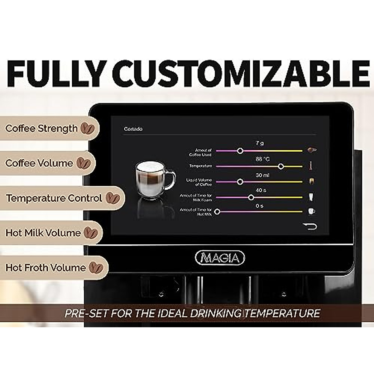 Zulay Magia Super Automatic Coffee Espresso Machine - Durable With Grinder Maker Easy To Use 7” Touch Screen, 19 Recipes, 10 User Profiles