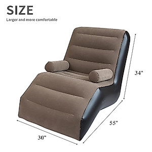 KAERMU Inflatable Deck Chair with Air Pump, Foldable Lounge Chair for Bedroom and Living Room, Indoor Sofa Lounge with Handrails(Brown)