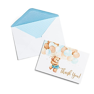 All Ewired Up 50 Teddy Bear Boy Thank You Cards for Baby Shower Birthday with Designed Envelope and Matching Seals Bearly Can Wait