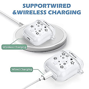 AirPod Case with Star Keychain, Cute Charms Star Pattern Design Clear Soft Protective Cover Compatiable with AirPods 2nd & 1st Generation Case