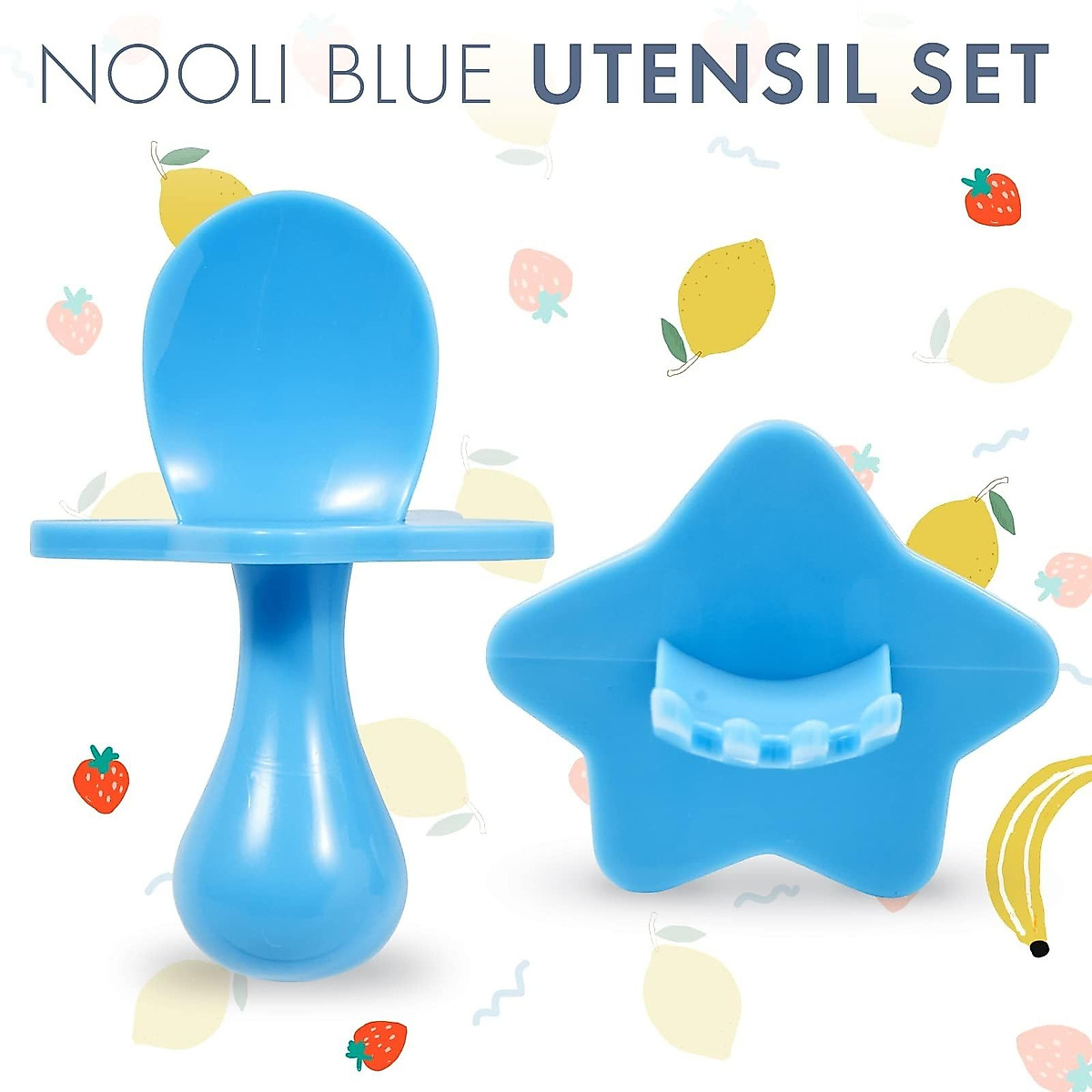 Elli&Nooli Baby Self Feeding Utensils Toddler Eating Utensils Baby Forks for Self Feeding, BPA Phthalates-Free, Dishwasher and Sterilizer Safe, Blue