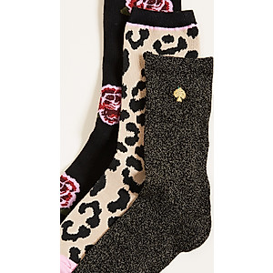 Kate Spade New York 3-Pack Boxed Rose Leopard Crew Socks Black One Size