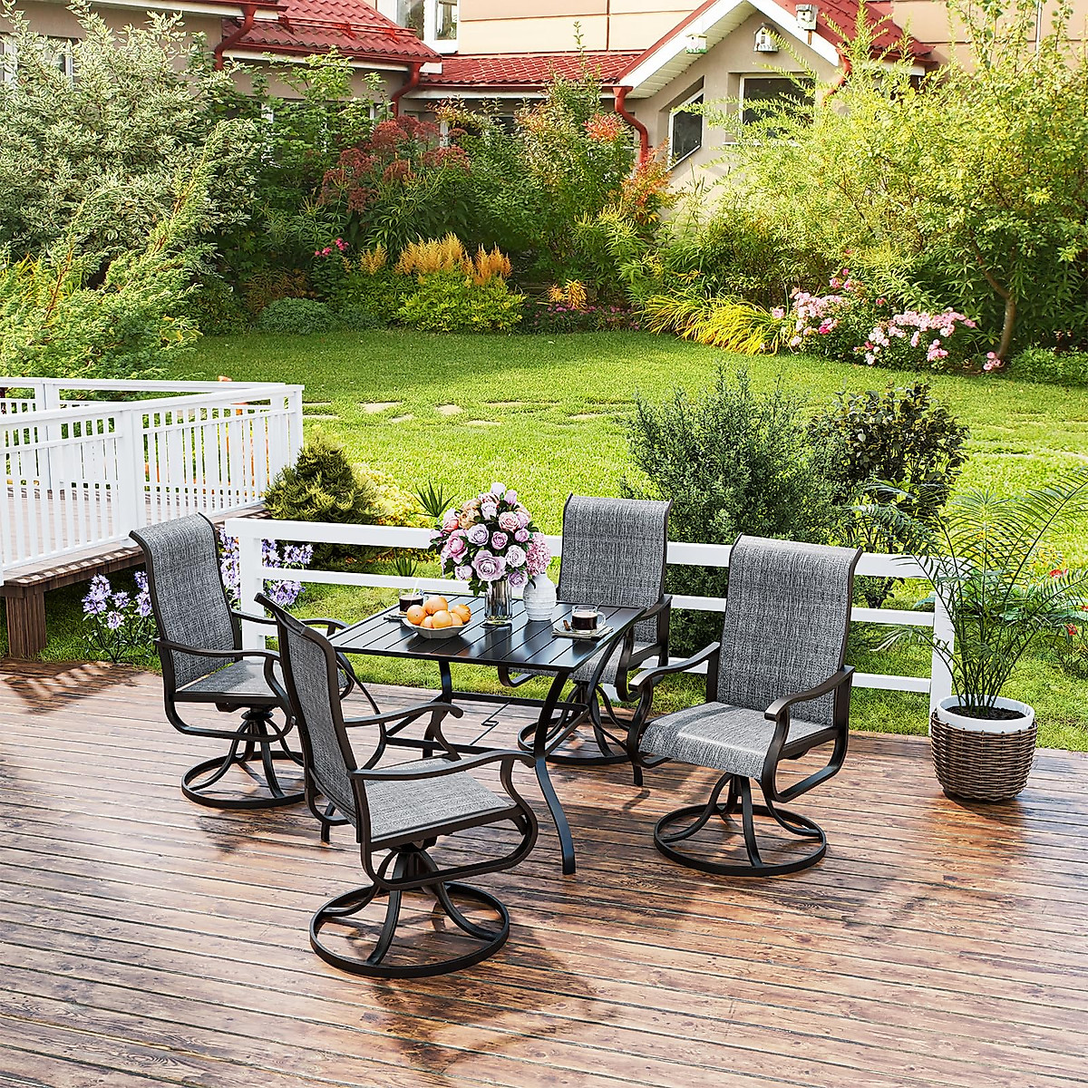 UDPATIO Patio Swivel Dining Chairs Set of 4, Outdoor Swivel Chairs High Back with All Weather Textilene Metal Rocking Frame for Lawn Garden Backyard, Dark Gray