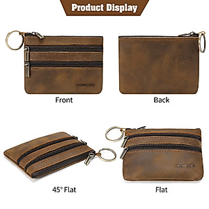Jack&Chris Coin Purse Pouch for Men, Genuine Leather Coin Purse Zipper Pocket with Keychain Ring, Coin Bag for Men,JC301-8