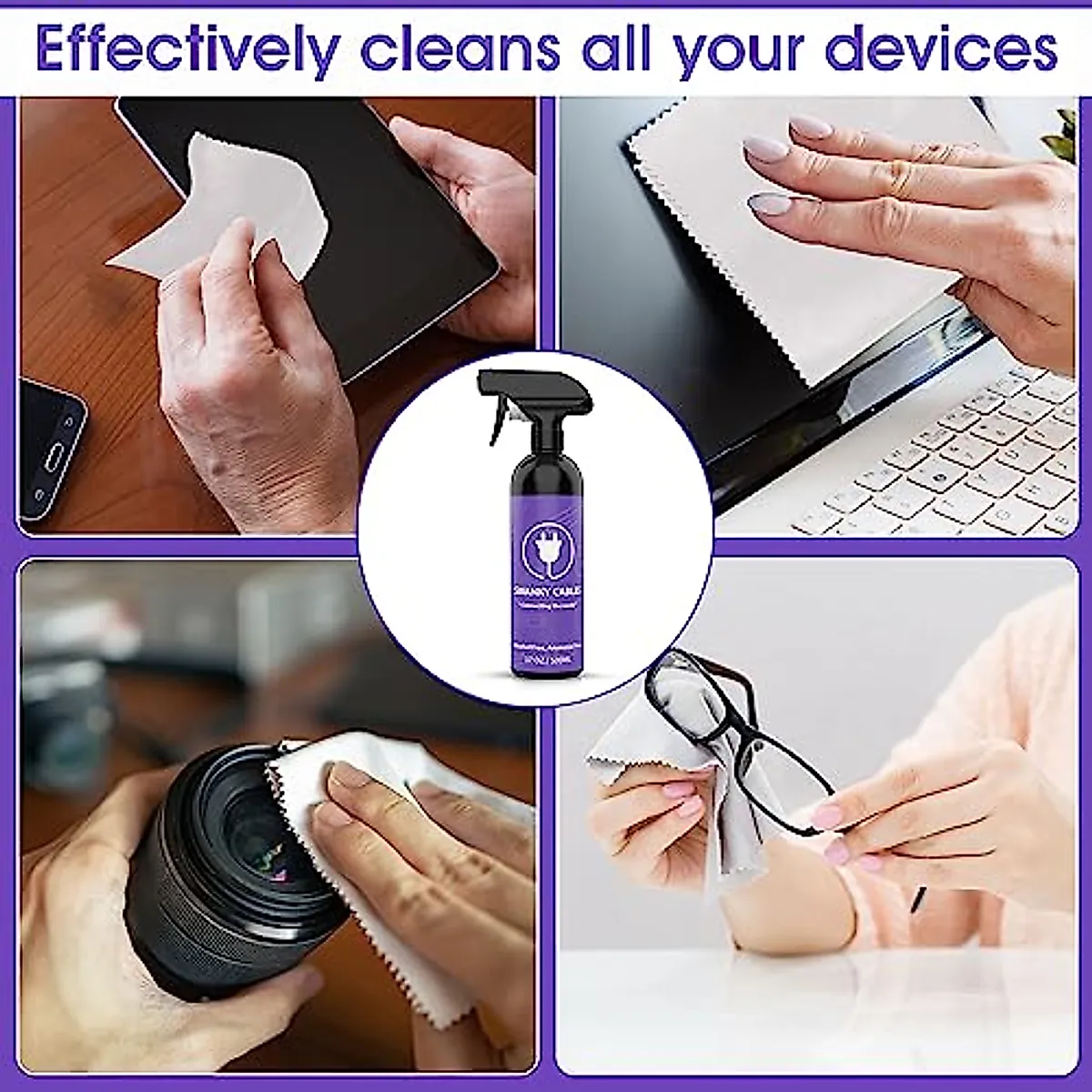 Swanky Computer Screen Cleaner Kit: Electronic Cleaner Spray 17oz + 2 Microfiber Cleaning Cloth For TV, iPad, iPhone, Monitor, PC, Laptop Screens