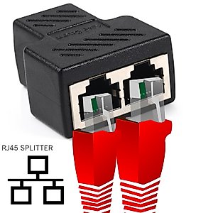 RJ45 Splitter, DISDIM RJ45 Adapter 1 to 2 Ethernet Splitter 8P8C Extender Plug LAN Connector with Shield [Anti-Signal Interference] Compatible with Cat 5/ Cat5e / Cat 6 / Cat7 Network Cable