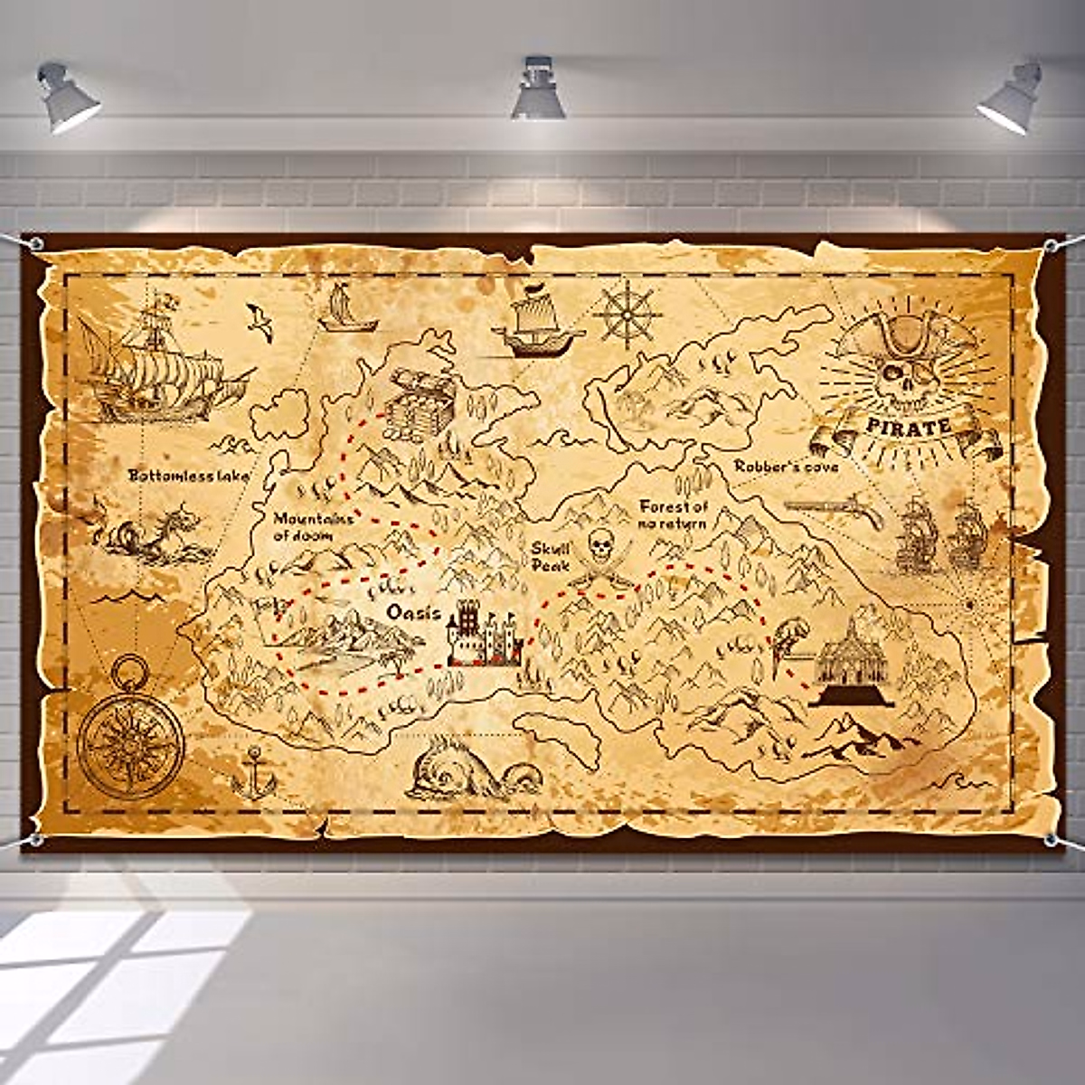 Pirate Treasure Map Backdrop Background Island Treasure Map Banner Nautical Wall Tapestry Hanging Decoration for Treasure Hunt Theme Party Birthday Party Photo Shooting Booth Props