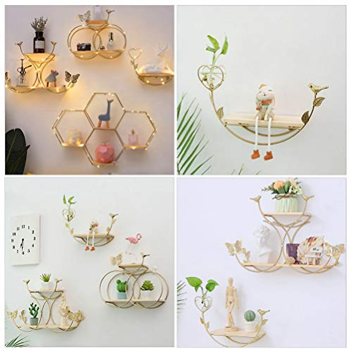 Cabilock Iron Wall-Mounted Stoarge Rack Sundries Holder Nordic Wall Shelf Display Rack Storage Shelf for Bedroom Living Room Dining Room Decoration Supplies (Golden)