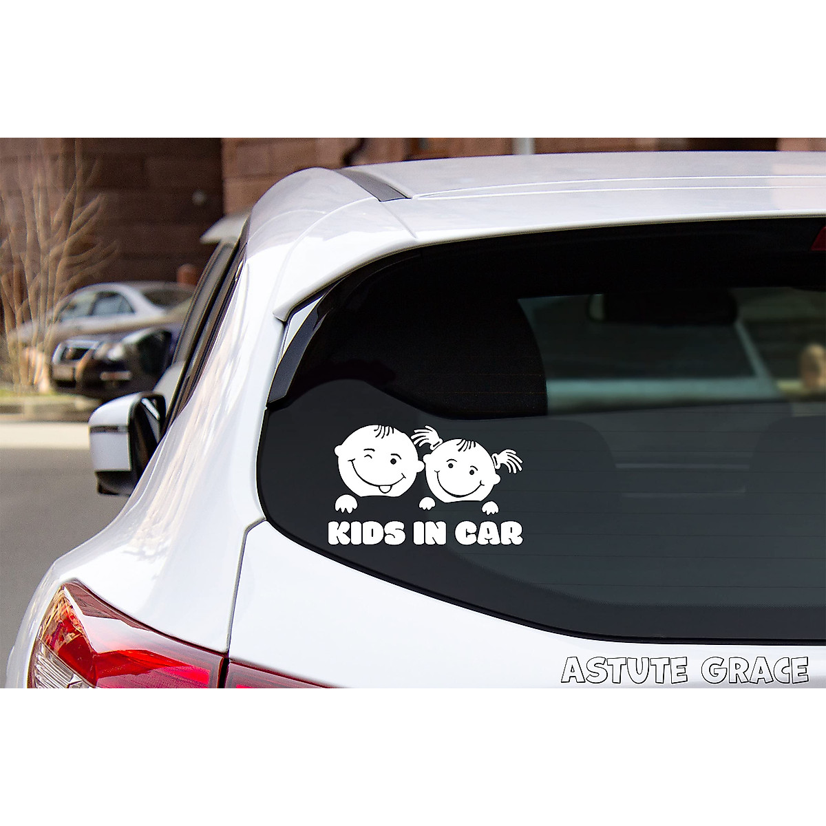 ASTUTE GRACE Kids in car Baby on Board Sticker for Cars Baby on Board Signs for Car Durable and Strong Adhesive White 7 x 4.3 inch AG-608