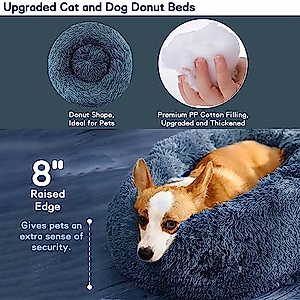 Yvnicll Calming Dog & Cat Bed with Blanket,Pet Beds for Small Dogs Bed with Removable Washable Cover,Anti Anxiety Dog Bed Cuddler Fluffy Faux Fur Plush Pet Donut Round Bed for Small Dogs（Navy,XS,20"）