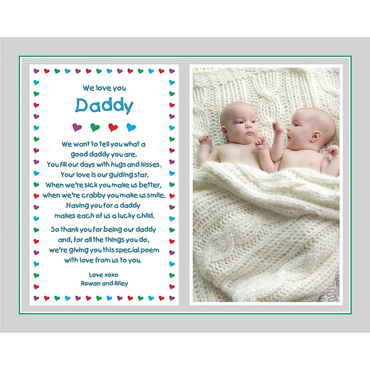 Poetry Gifts Daddy From Twins or Children for Valentine's Day or Birthday, 8x10 Inch Print Personalized with Names and Photo