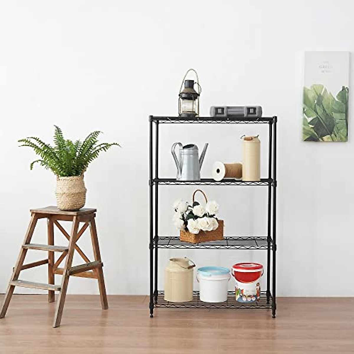 Displays By Jack 4 Tier Wire Shelving Unit Storage Rack, Metal Heavy Duty Utility Organizers, Organization Units for Products Plant Pantry, Garage, Durable Shelf Stand, Black, 14" W x 30" L X 48" H