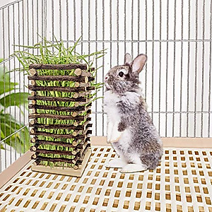 Tfwadmx Rabbit Wooden Hay Feeder Bunny Hay Manger Rack Less Waste Food Guinea Pig Hay Holder Small Animals Grass Dispenser for Chinchilla Hamster Gerbil