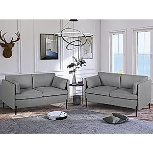 LINLUX 55''W Upholstered Modern Loveseat Sofa Couch for Living Room, Fabric Small Love Seat w/ 2 Pillows and Iron Legs, 2 Seat Small Couches for Small Spaces, Bedroom, Apartment, Office, Grey
