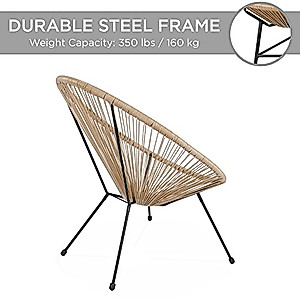 Best Choice Products 3-Piece Outdoor Acapulco All-Weather Patio Conversation Bistro Set w/Plastic Rope, Glass Top Table and 2 Chairs - Natural