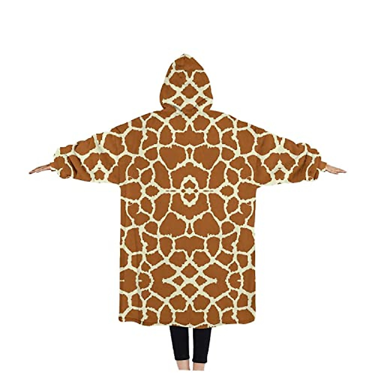 Oversized Wearable Blanket Hoodie Sweatshirt Brown Giraffe Skin Fluffy Flannel Blanket Sweater with Giant Pocket for Women, Adult, Girls, Friend