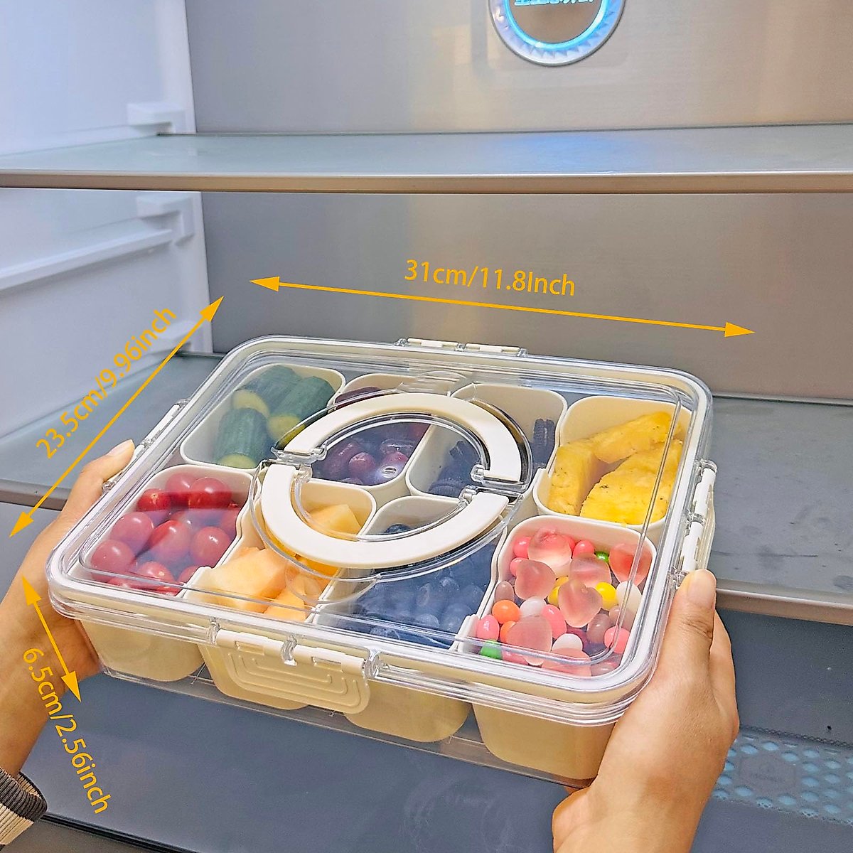CHOUKEY Divided Snack Box with Lid and Handle, Snackle Box Container Storage Organizer for Fruit, Candy, Veggie, Nuts & Snacks