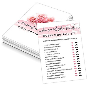 Pink Swash He Said She Said Game for 30 Guests with Game Cards, Pink Watercolor Bridal Shower Game, Modern Bridal Shower Decorations, Wedding Shower or Bachelorette Party Supplies - 05