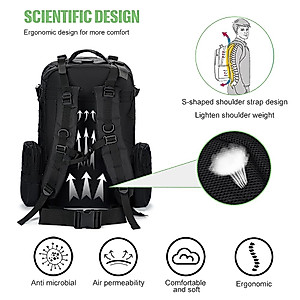 CALUOMATT Large Military Tactical Backpack for Men, 40-50L Black Military Backpack for Men and Women, Bug out Bag Army 3 Days Assault Pack Bag Rucksack with Molle System