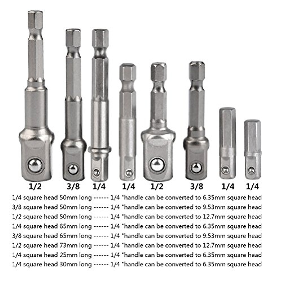 TIMESETL 8Pcs Impact Grade Socket Adapter Set, Hex Shank Square Nut Impact Driver Socket Adapter, Socket to Drill Adapter 1/4" 3/8" 1/2" Impact Driver Adapter Quick Change Drill Extension Bit Set