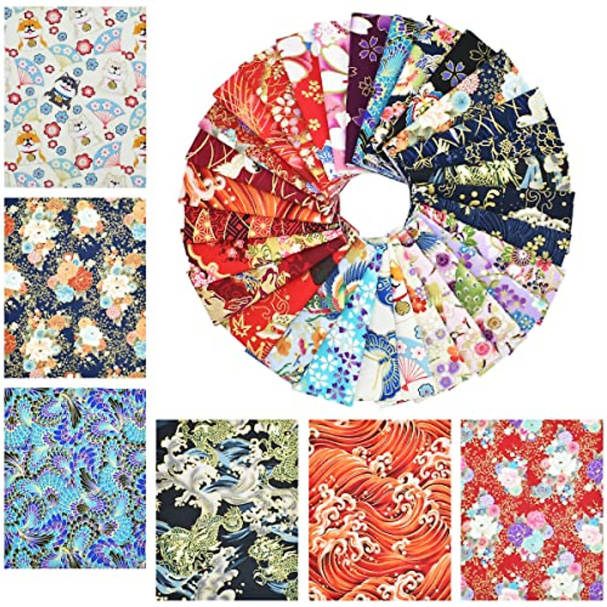 30 Pcs 8" x 10" Cotton Quarters Fabric Bundle Craft Fabric Patchwork Japanese Style Wrapping Cloth Quilting Fabric for DIY Patchwork Sewing Craft with Different Patterns