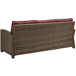 Crosley Furniture Bradenton 5-Piece Outdoor Sofa Patio Furniture Set, Wicker Conversation Sets for Porch, Brown with Sangria Cushions