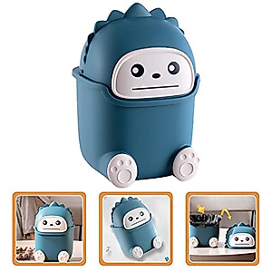 UPKOCH Mini Desk Trash Can Cartoon Desktop Trash Can Mini Garbage Bin Monster Wastebasket with Lid for Home Bathroom Kitchen Office Dorm Dark Blue