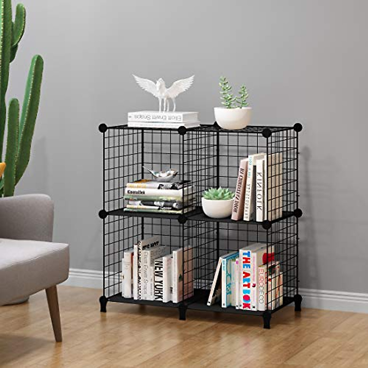 HOMIDEC Wire Cube Storage, Storage Shelves 4 Cube Bookshelf Bookcase Closet Organizer and Storage, Wire Storage Shelves Multi-Use DIY Storage Cube Shelf for Books, Toys, Clothes, Tools