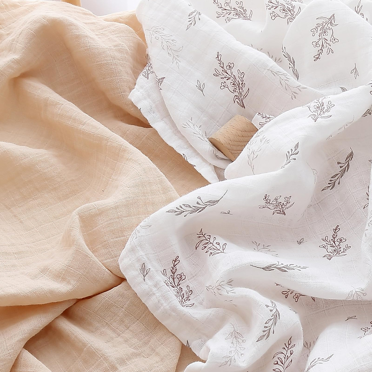 POMISO Muslin Swaddle Blankets for Boys and Girls, Soft Cotton Baby Swaddle Blankets for Unisex, 47 X 47 inches Muslin Swaddles, 4 Pack Leaves & Warmth Colors