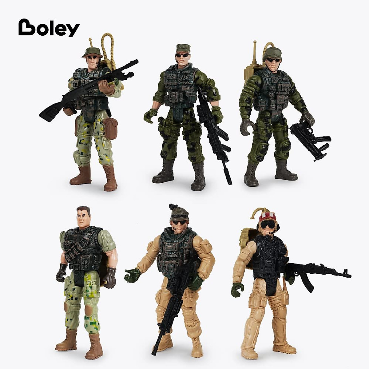 Boley 6-Pack Soldier Toy Set - Elite Force Army Men Figurines and Accessories – Pretend Play Soldier Toys for Kids - Ages 3 and Up!