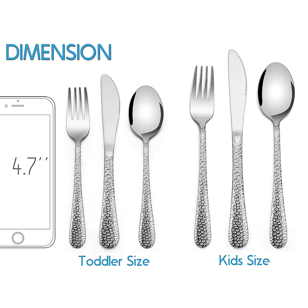 12 Piece Kids Utensils Silverware Set, E-far Stainless Steel Hammered Toddler Cutlery Child Flatware Progress Set, Small Adult Diet Tableware Include Fork Spoon Knife, Mirror Finished, Dishwasher Safe